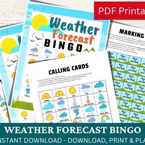 20 Weather Forecast Bingo Game Card, Meteorology Theme Activity, Fun ...