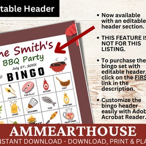 20 BBQ Time Bingo Game Cards, Barbecue Party Family Bingo, Summer ...