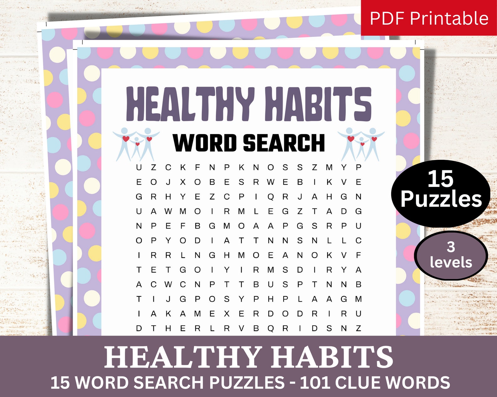 15 Healthy Habits Word Search Puzzle Game, Good Practice Activity, Self ...