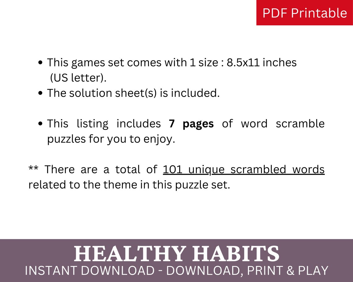 7 Healthy Habits Word Scramble Puzzle Game, Good Practice Activity ...