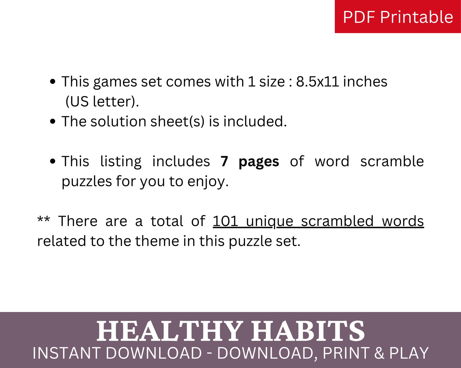 7 Healthy Habits Word Scramble Puzzle Game, Good Practice Activity ...