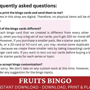 20 Fruits Bingo Game Card, Food Theme Party Activity, PDF Game ...