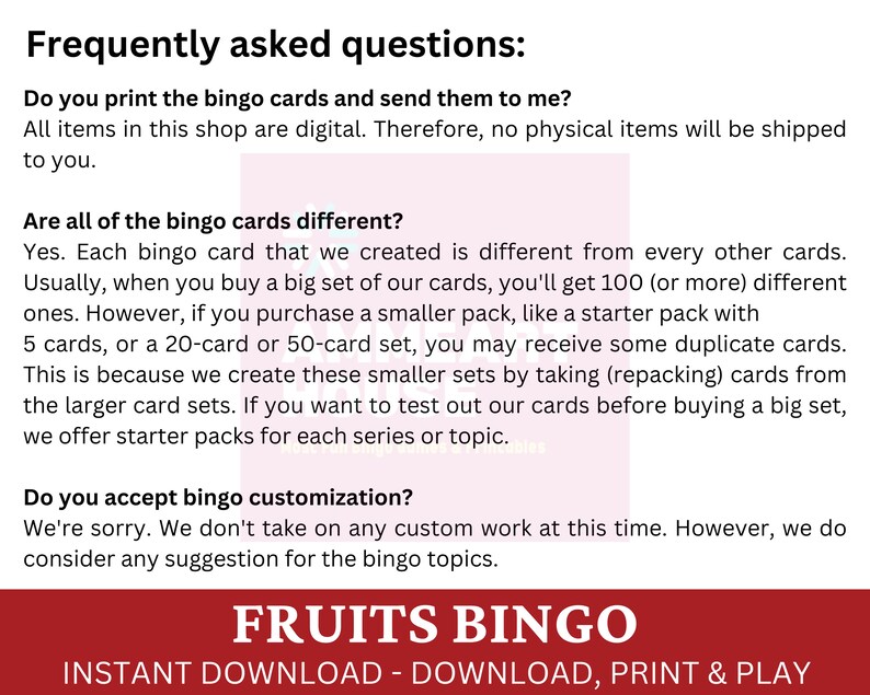 100 Fruits Bingo Game Card, Food Theme Party Activity, PDF Game ...