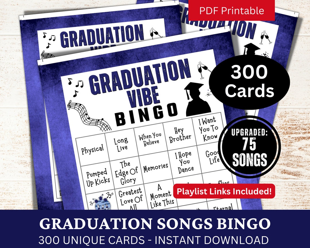 Graduation Songs Bingo 300 Cards, College Grad Reunion Gathering, Class ...