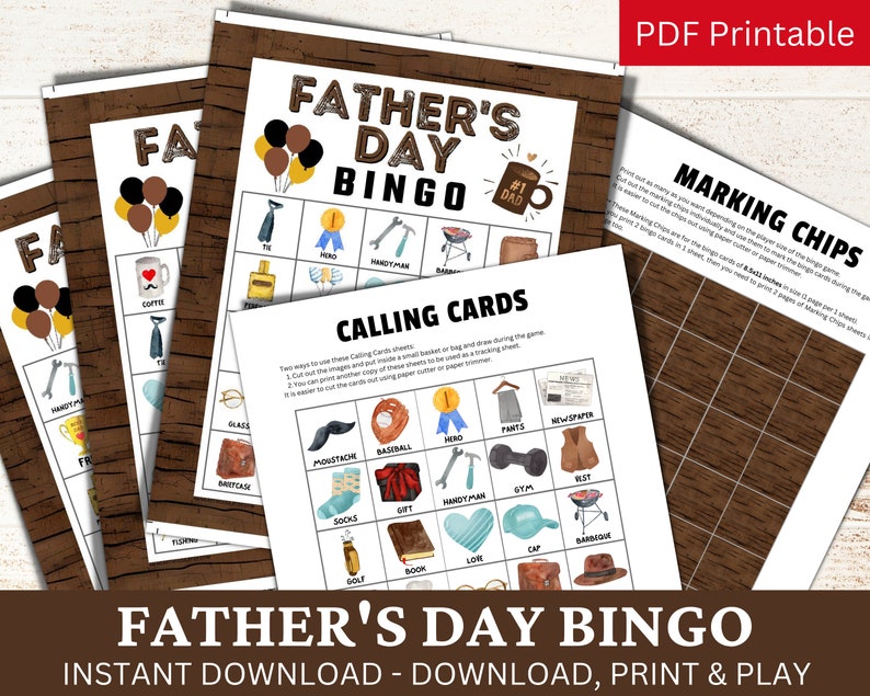 50 Father's Day Bingo Game Card, Watercolor Dad Themed Activity, Family ...