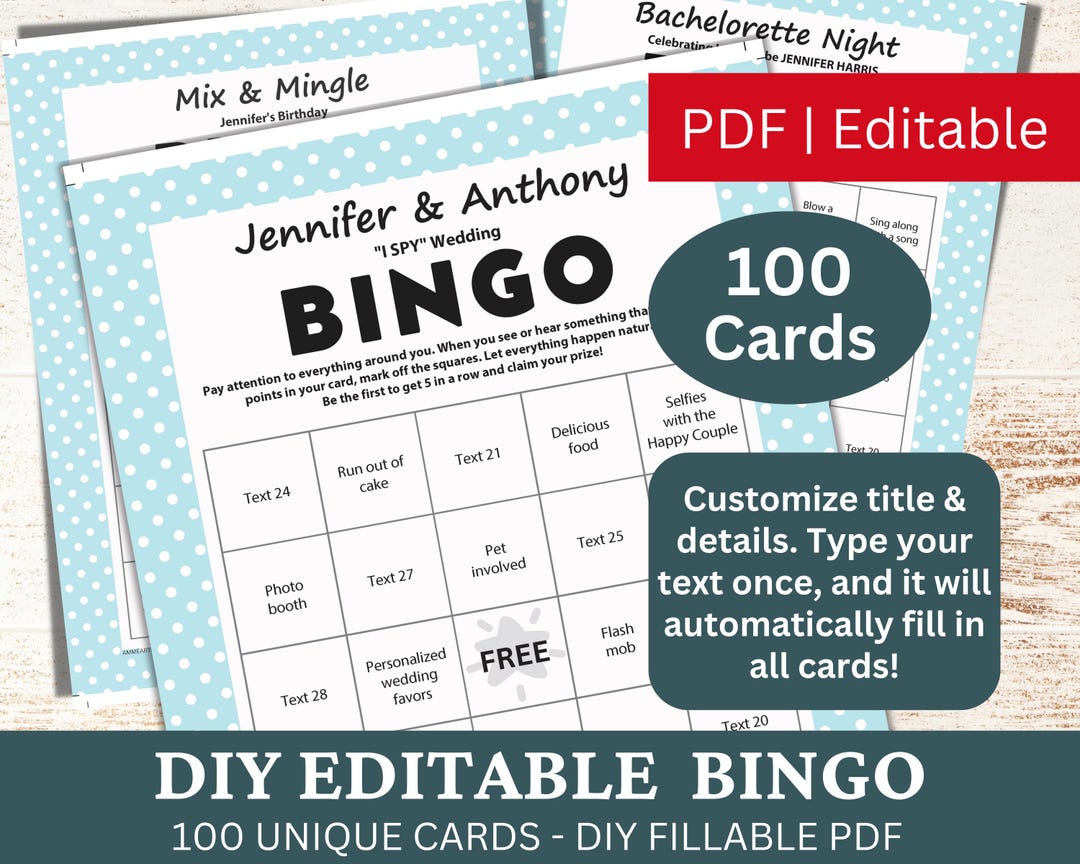 100 Editable Bingo Pastel Sky Blue Template PDF, DIY Fillable Bingo ...