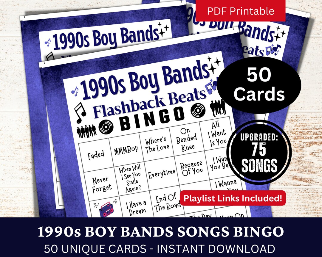 1990s Boy Bands Songs Bingo 50 Cards, Throwback Music Bingo With ...