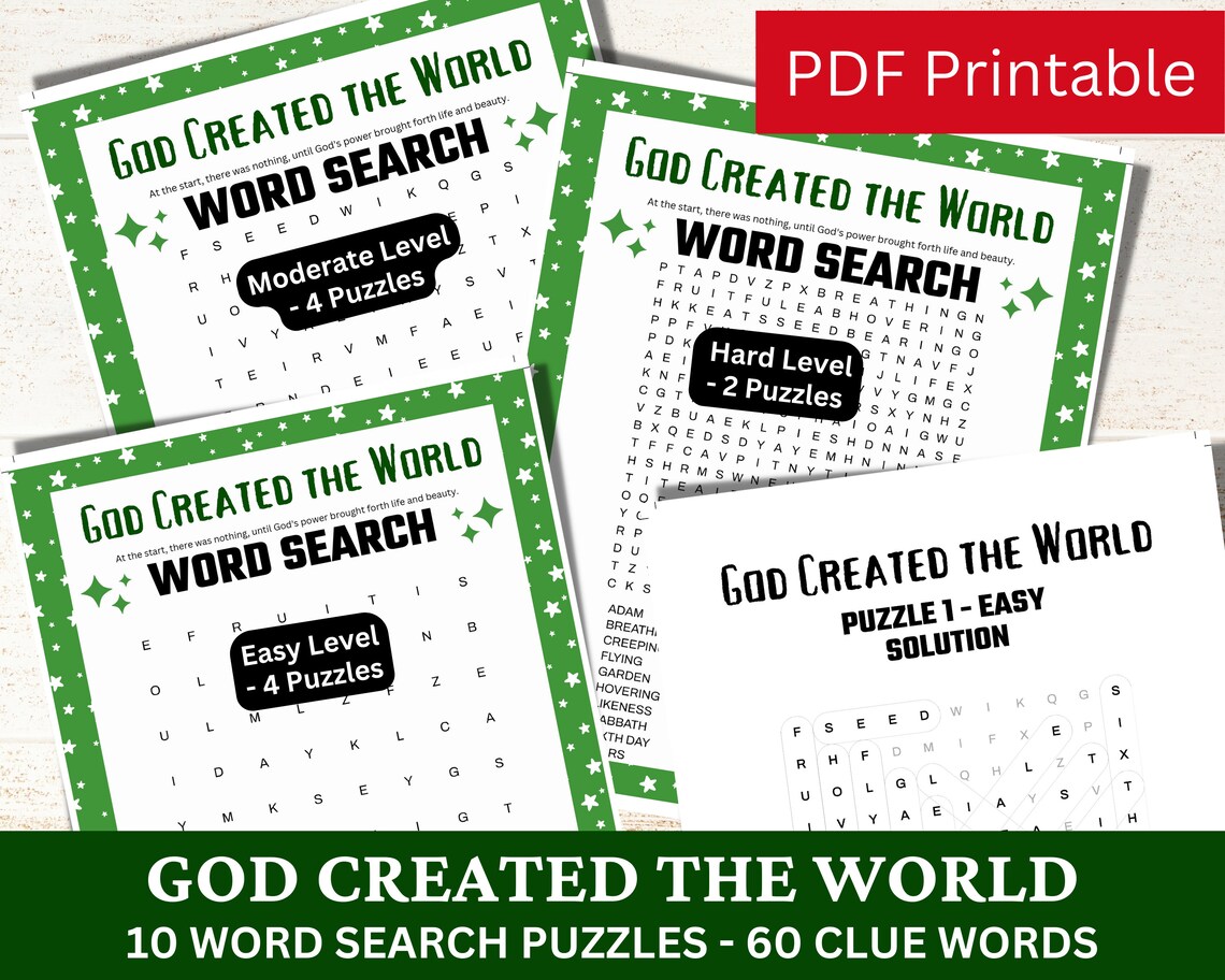 10 Bible Stories Themed Word Search Puzzle Games, Church Youth Activity ...