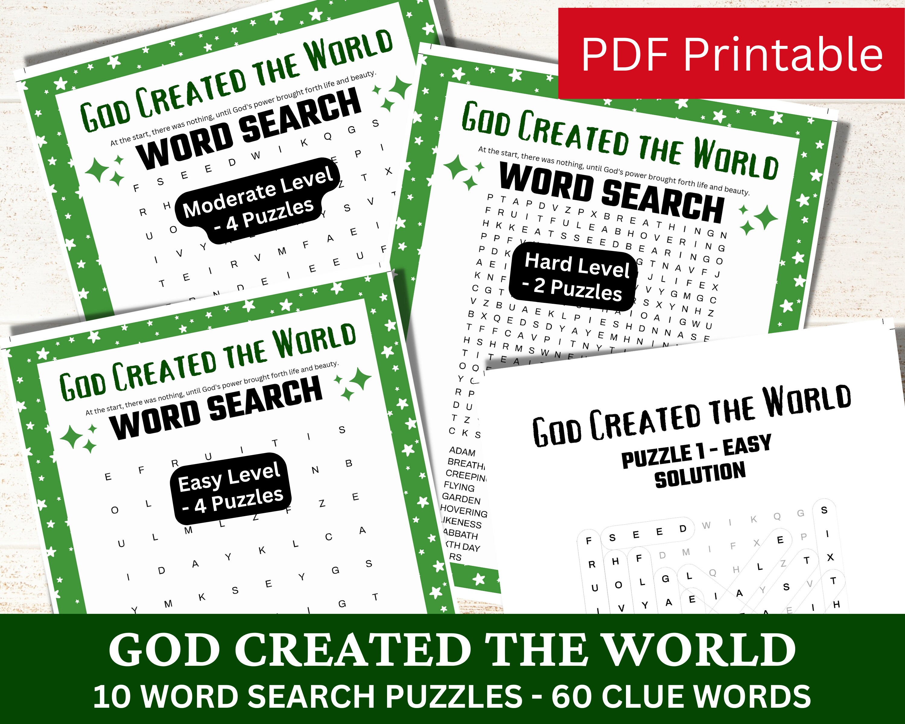 10 Bible Stories Themed Word Search Puzzle Games, Church Youth Activity ...