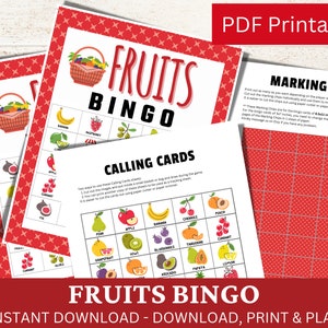 20 Fruits Bingo Game Card, Food Theme Party Activity, PDF Game ...