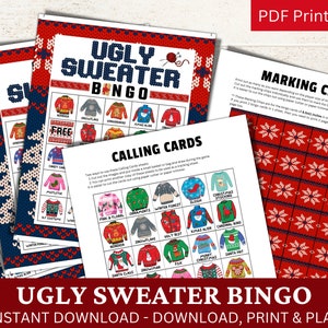 Ugly Christmas Sweater Bingo 50 Cards, Fun Holiday Party Activity ...