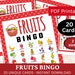20 Fruits Bingo Game Card, Food Theme Party Activity, PDF Game ...
