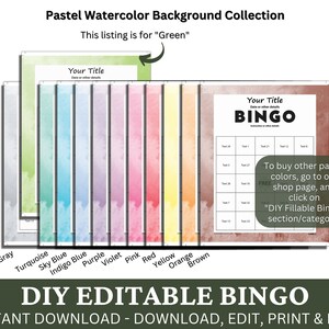 50 Editable Bingo Watercolor Green Template PDF, DIY Fillable Game ...