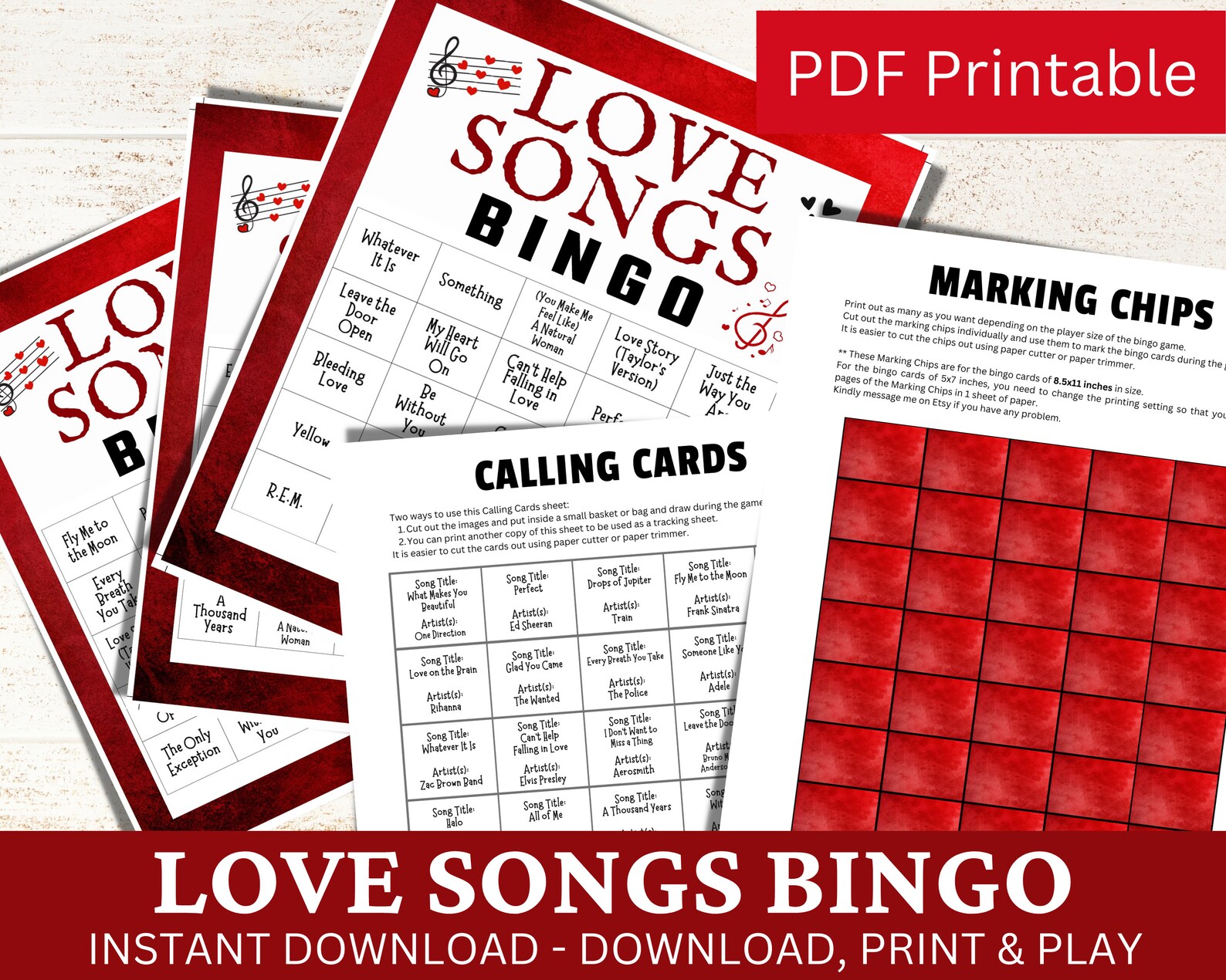 5 Love Songs Bingo Game Cards Romance Pop Music Party - Etsy