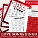 Love Songs Bingo Game 20 Cards, Romance Pop Music Party Activity ...