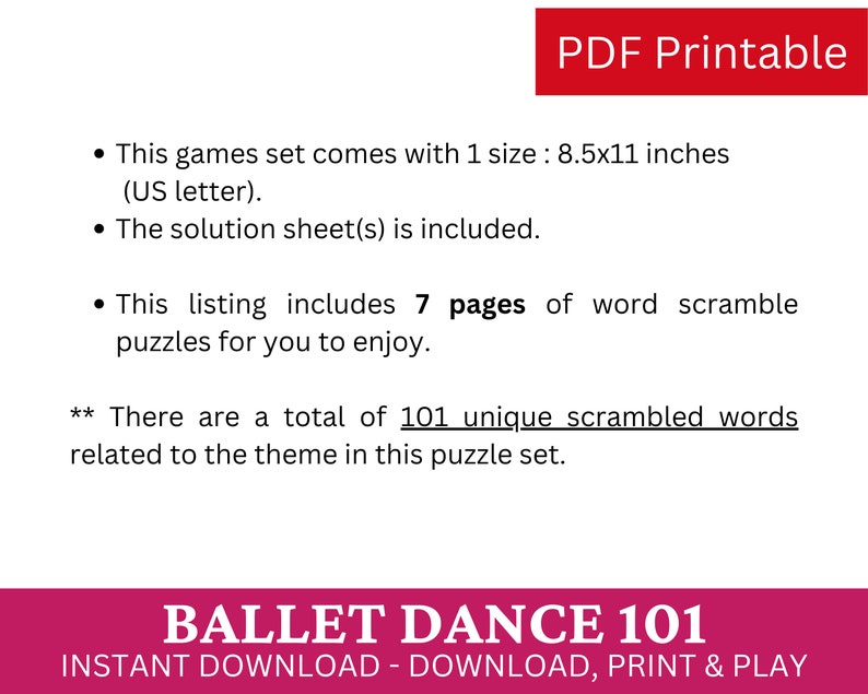 7 Ballet Dance Themed Word Scramble Puzzle Games, Ballerina Club Lesson ...
