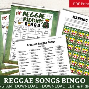 Reggae Songs Bingo 5 Cards, Groove Party Music Bingo With Playlist ...