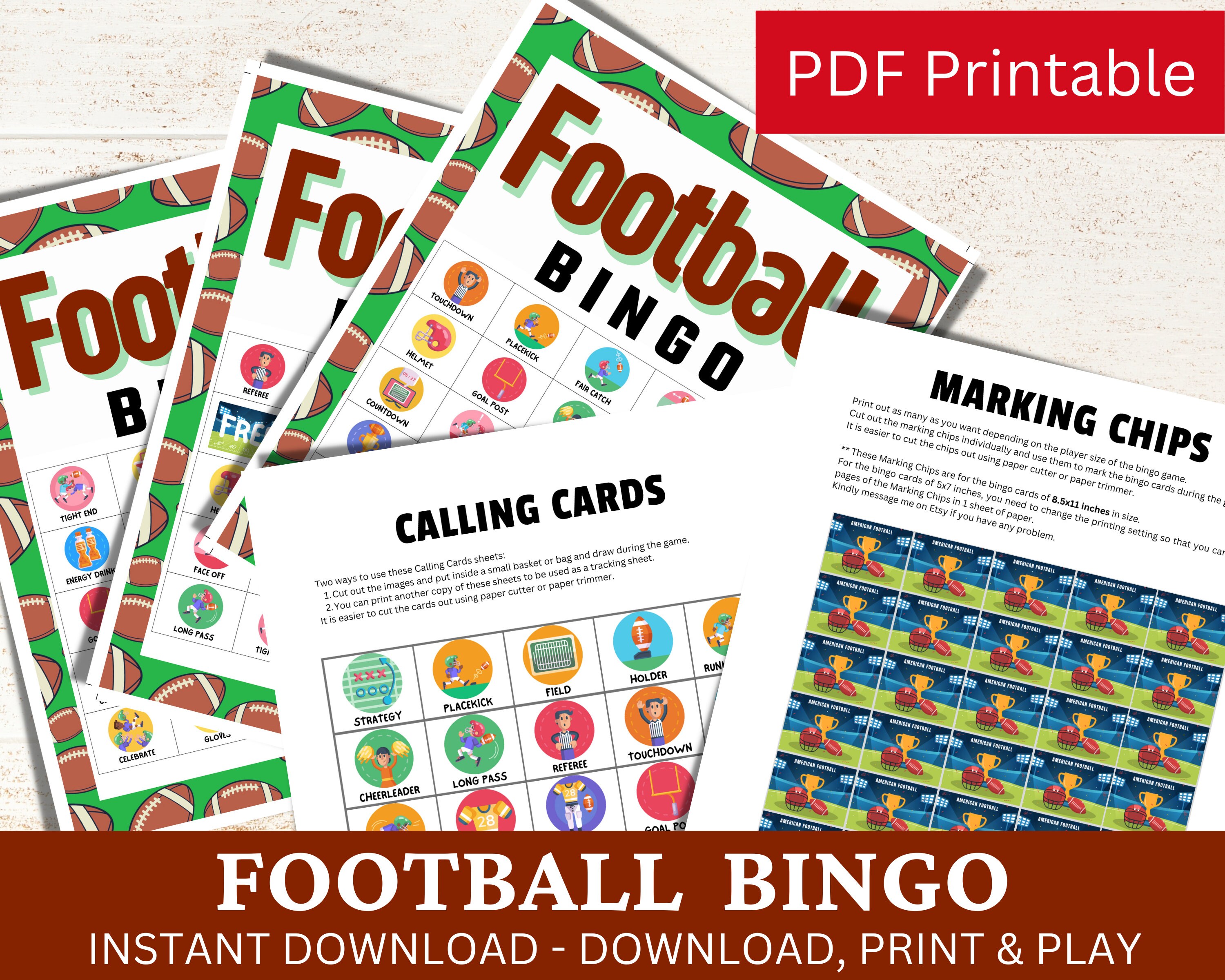 50 Football Bingo Game Card, 2023 Watch Party Activity, Sunday Big Game ...