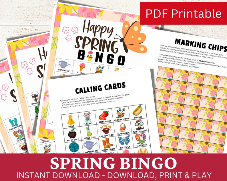 5 Spring Bingo Game Cards, Springtime Season Activity, Classroom Game ...