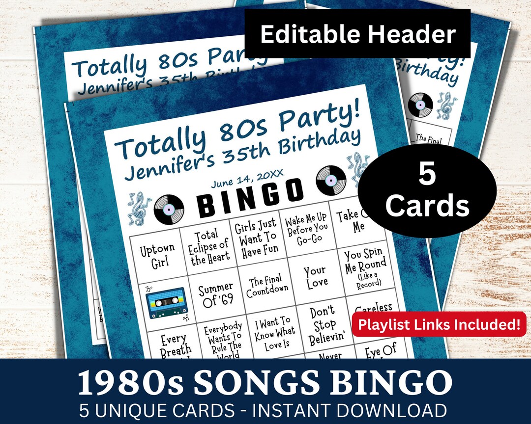 Editable Header Classic 80s Songs Bingo, Family Night Gathering ...