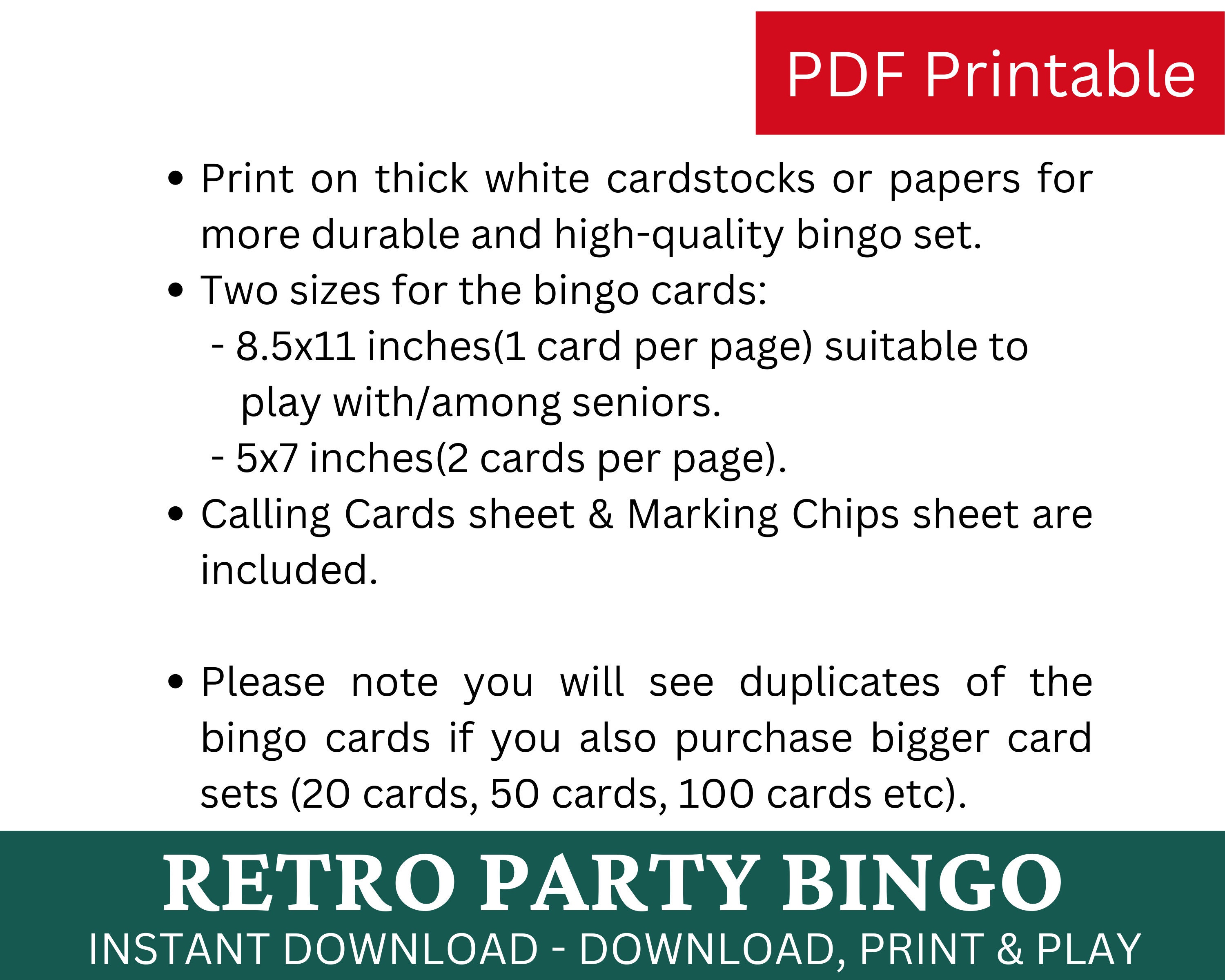 100 Retro Party Bingo Game Cards, National Retro Day Activity ...