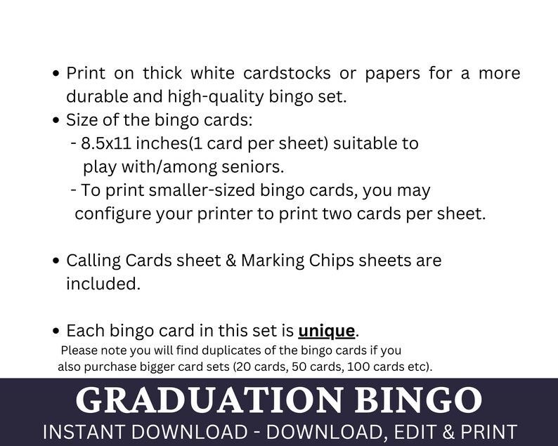20 Graduation Bingo Game Card, Reunion Sleepover, Class of 2024 Themed ...
