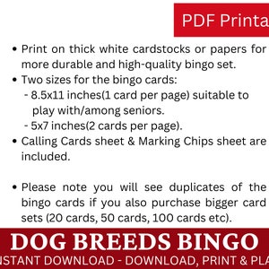 50 Dog Breeds Bingo Game Card, Dogs With Love Watercolor Theme Party ...