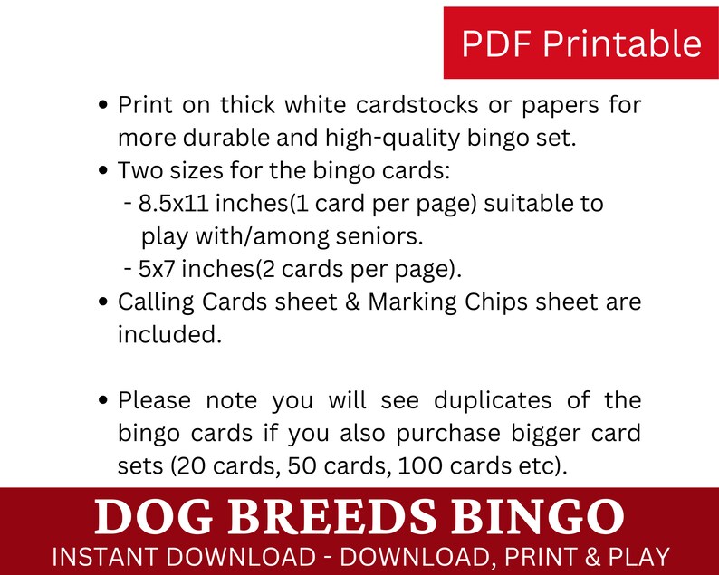 50 Dog Breeds Bingo Game Card, Dogs With Love Watercolor Theme Party ...