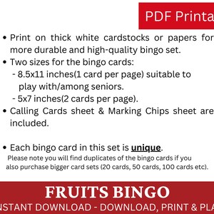 20 Fruits Bingo Game Card, Food Theme Party Activity, PDF Game ...