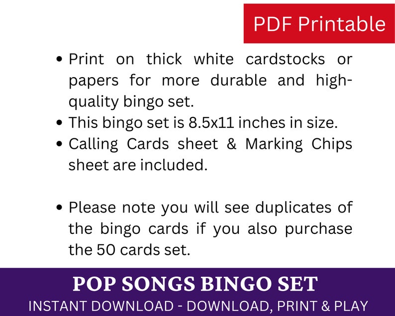 5 Pop Songs Bingo Game Cards Pop Music Party Activity - Etsy