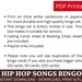 5 Hip Hop Songs Bingo Game Cards, Rap Music Party Activity, Family ...