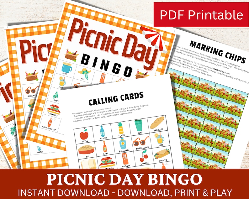 5 Picnic Day Bingo Game Card, Family Reunion Activity, Fun Birthday ...
