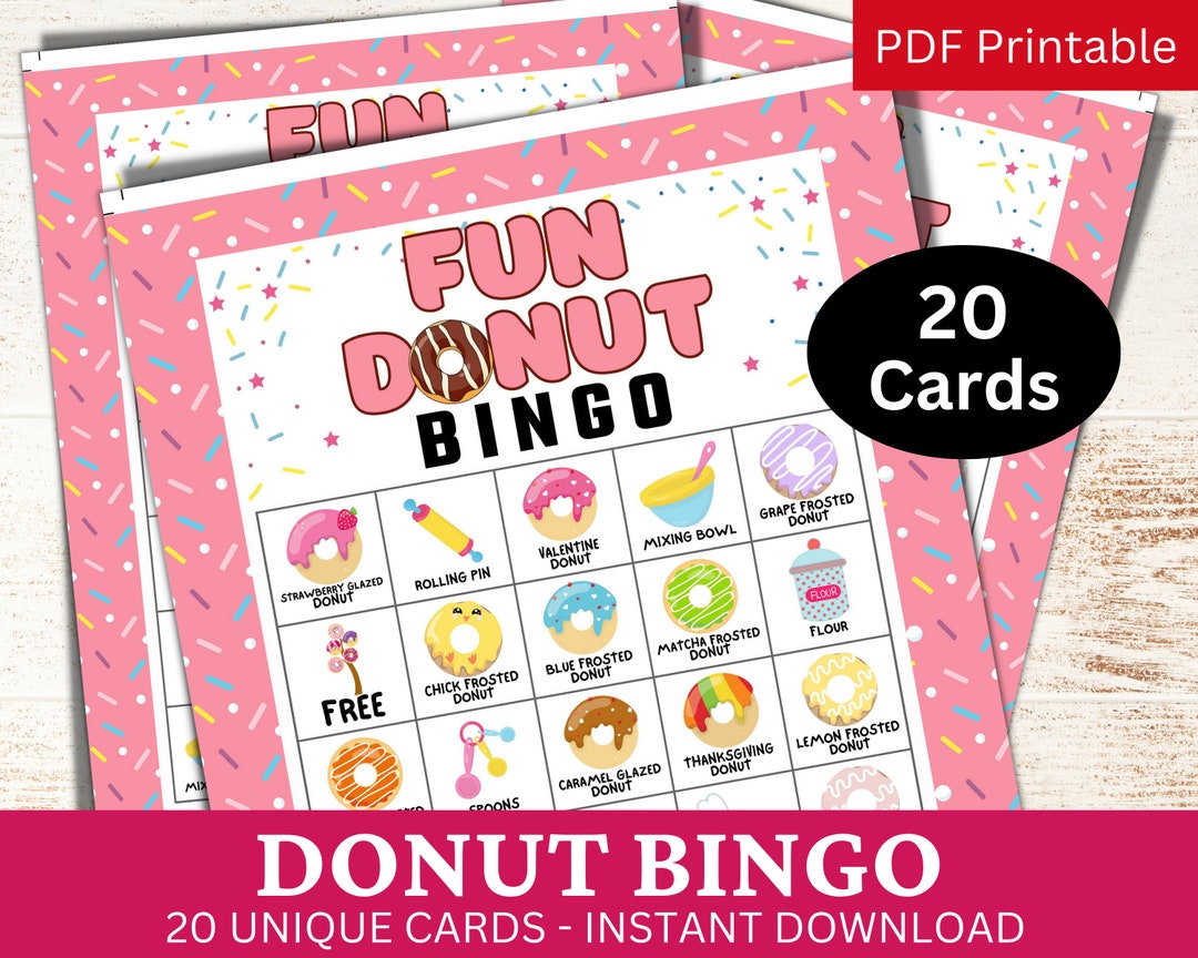 20 Fun Donut Bingo Game, Cute Sweet Treats Activity for Kids, Classroom ...