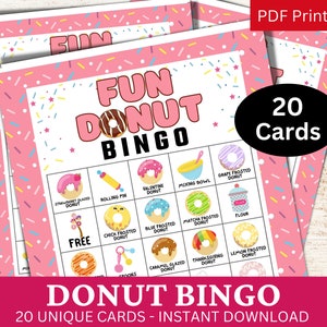20 Fun Donut Bingo Game, Cute Sweet Treats Activity for Kids, Classroom ...