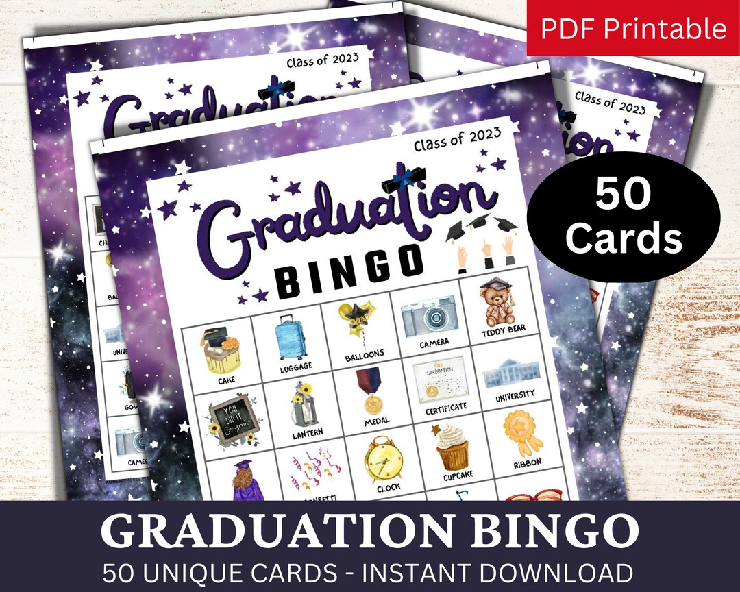 50 Graduation Bingo Game Card, Class of 2023 Themed Activity, Student ...
