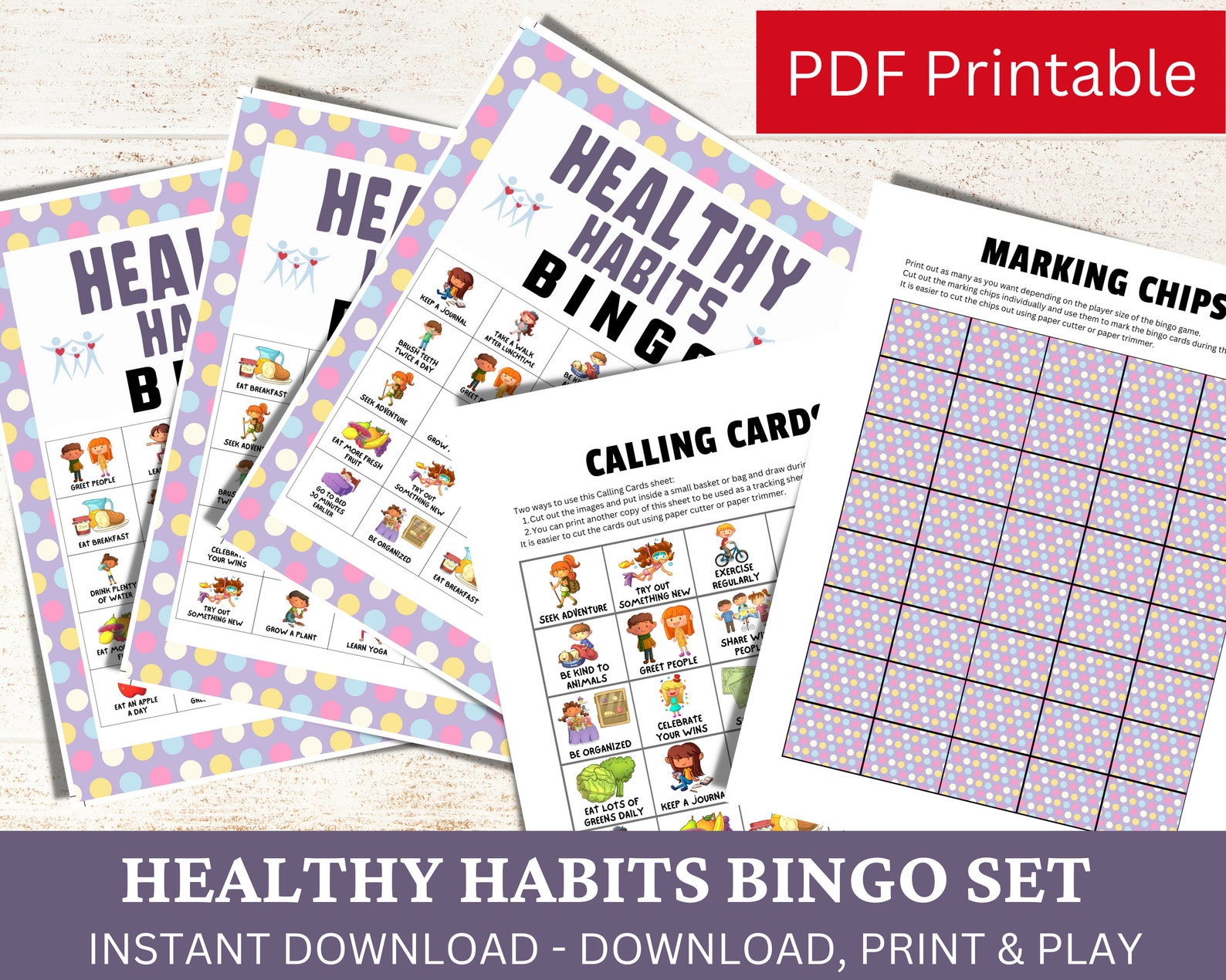 50 Healthy Habits Bingo Game Card for Kid and Adult, Good Practice ...