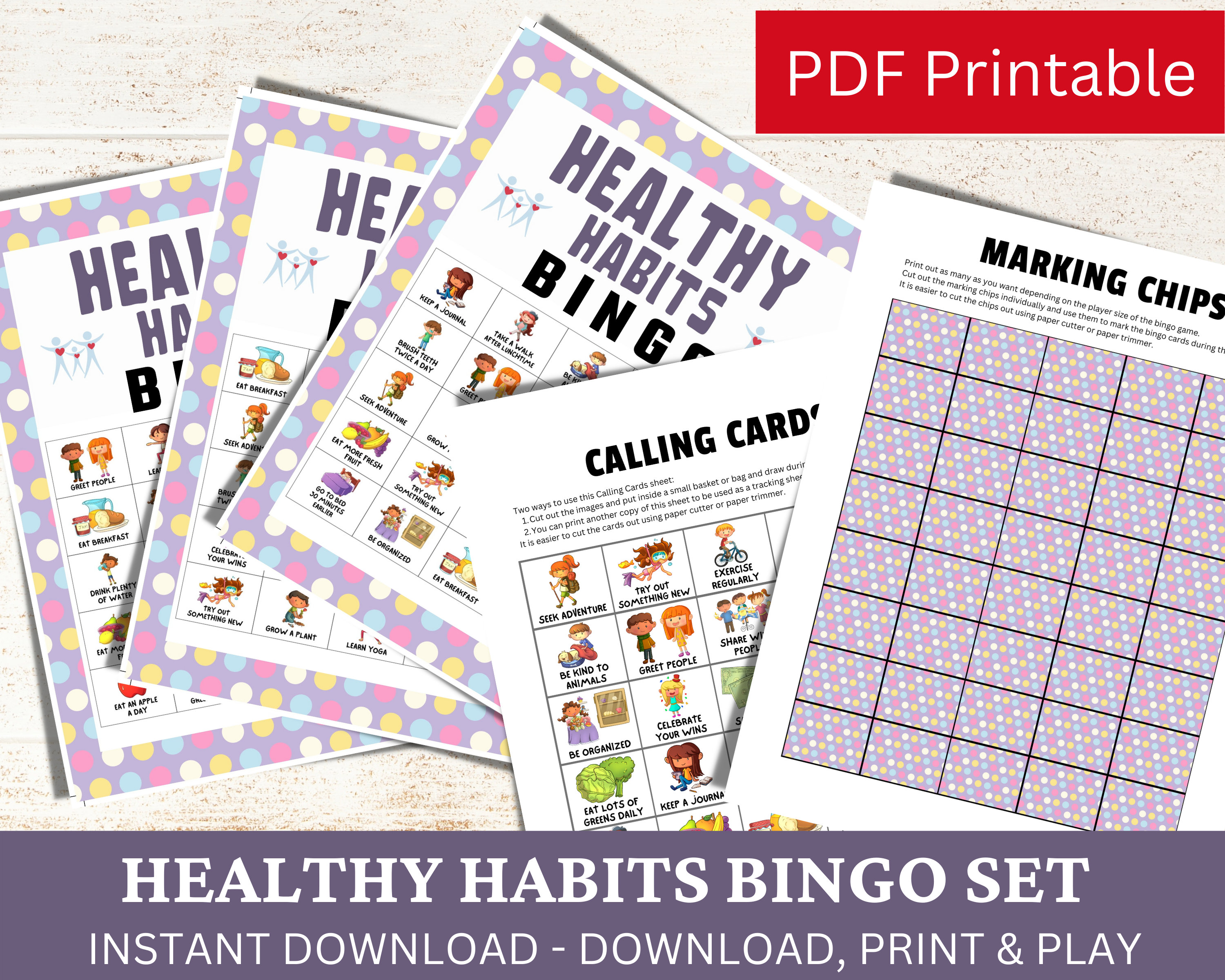 50 Healthy Habits Bingo Game Card for Kid and Adult, Good Practice Activity, Self-care Game ...