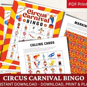 50 Circus Carnival Bingo Game, Family Birthday Party Activity, Road ...