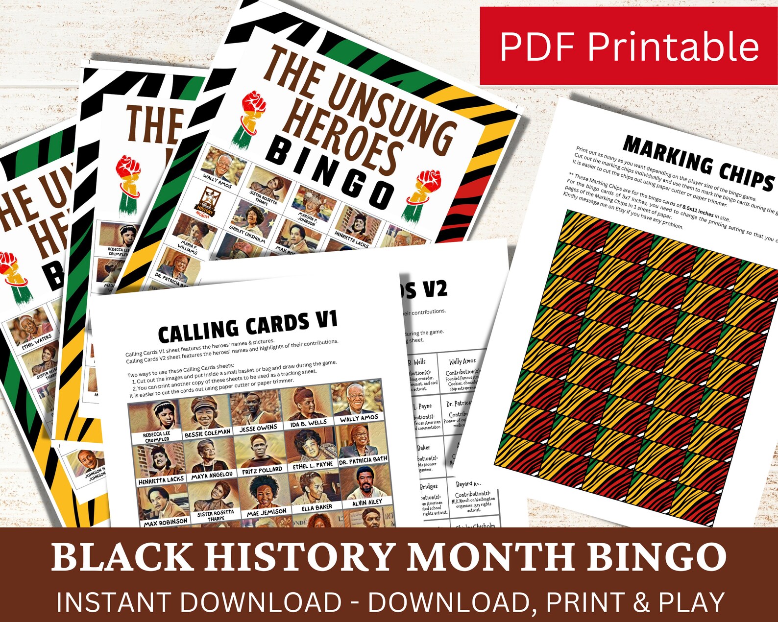 50 Unsung Heroes Bingo Game Card, Black History Month Theme Class Party ...