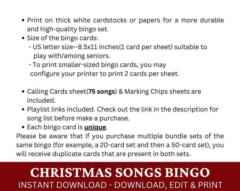 Christmas Songs Bingo 50 Cards, Best Xmas Songs Bingo With Playlist ...