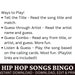 Hip Hop Songs Bingo Game 50 Cards, Rap Music Party Activity, Family ...