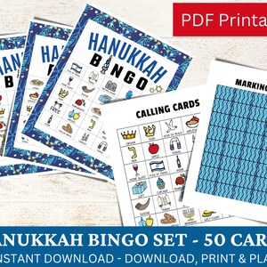 50 Hanukkah Bingo Game Card, Printable Party Activity for Kids, Teen ...