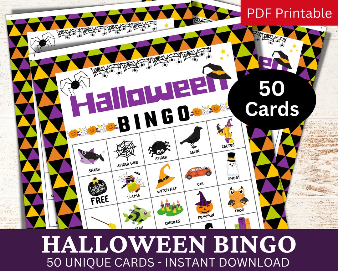 50 Halloween Bingo Game, Cute Birthday Party Activity for Kids, Spooky ...