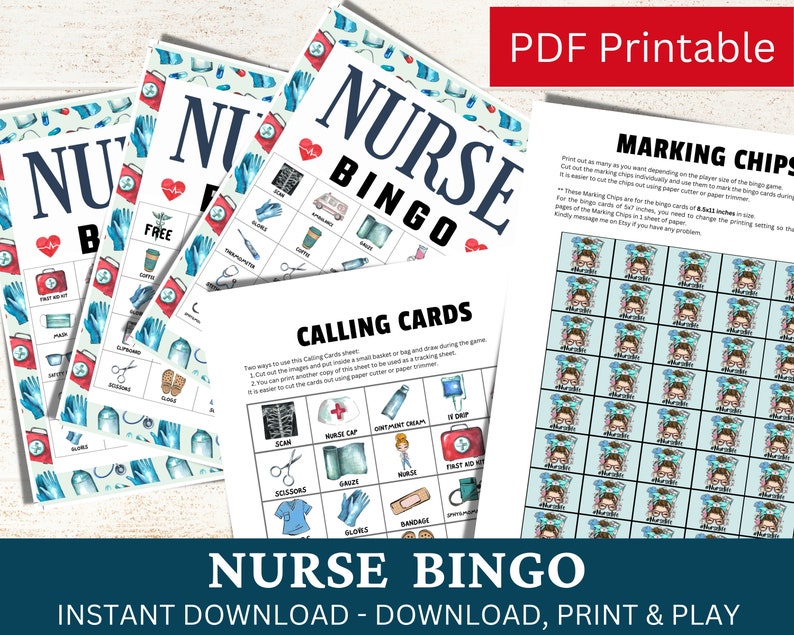 20 Nurse Bingo Game Card, Medical Theme Party Activity, PDF Game ...