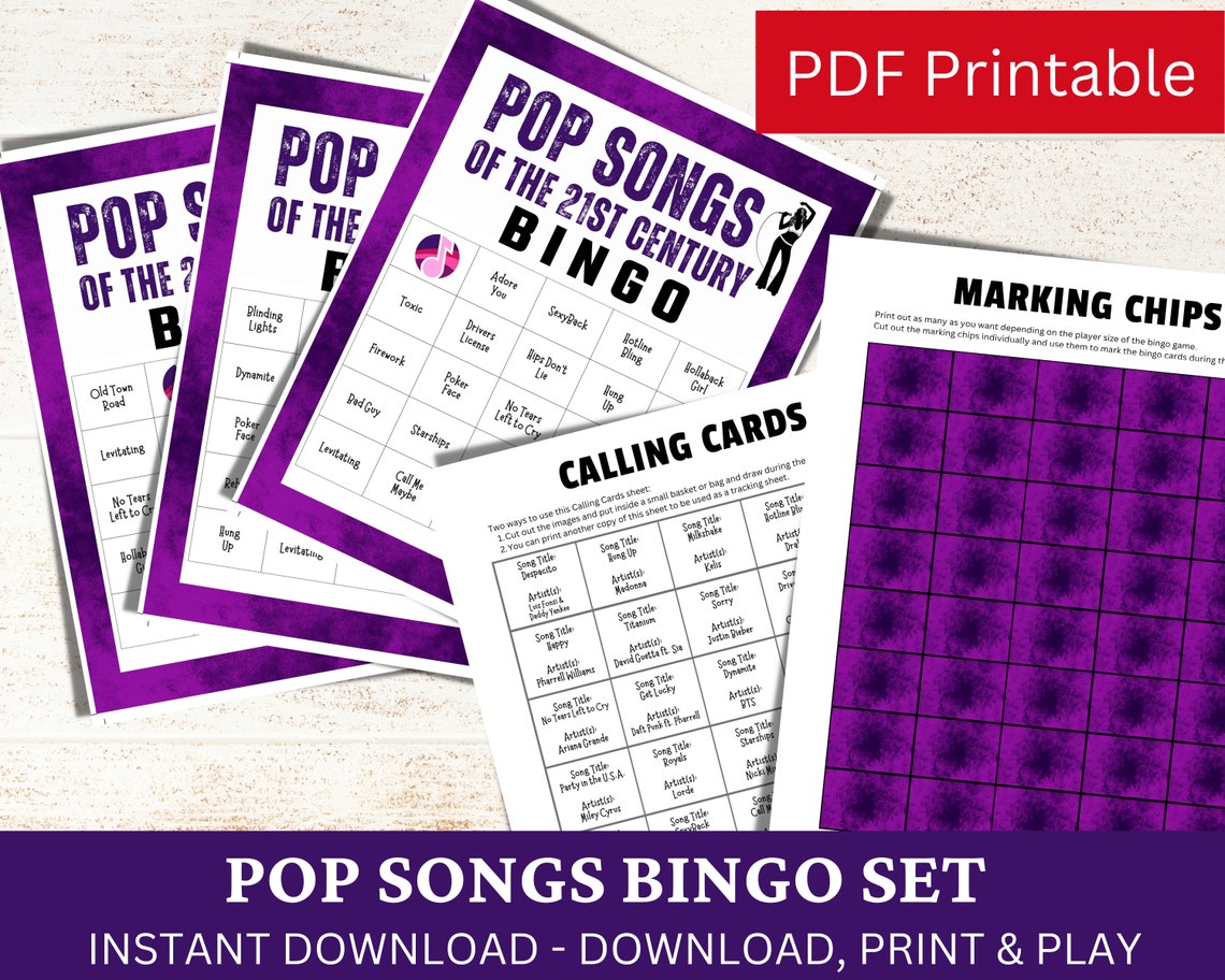 5 Pop Songs Bingo Game Cards Pop Music Party Activity - Etsy