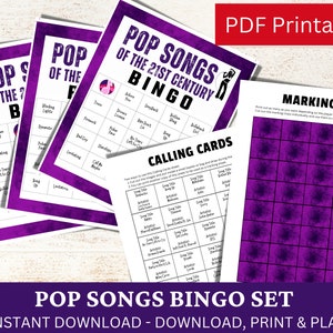5 Pop Songs Bingo Game Cards, Pop Music Party Activity, Birthday Game ...
