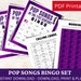 5 Pop Songs Bingo Game Cards, Pop Music Party Activity, Birthday Game ...