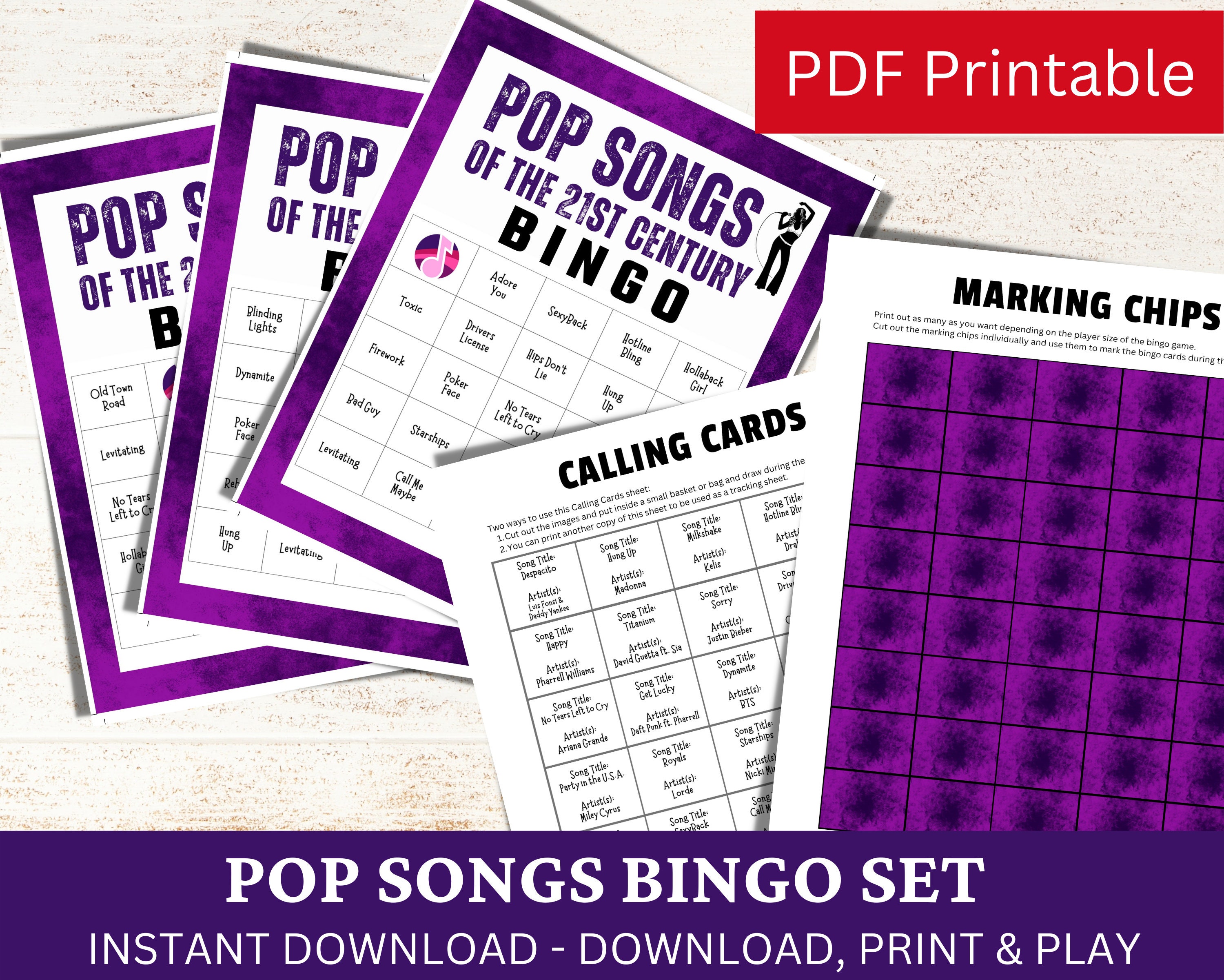 5 Pop Songs Bingo Game Cards, Pop Music Party Activity, Birthday Game ...