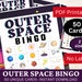 50 Outer Space Bingo Game Card, Fun Solar System Theme Party Activity ...