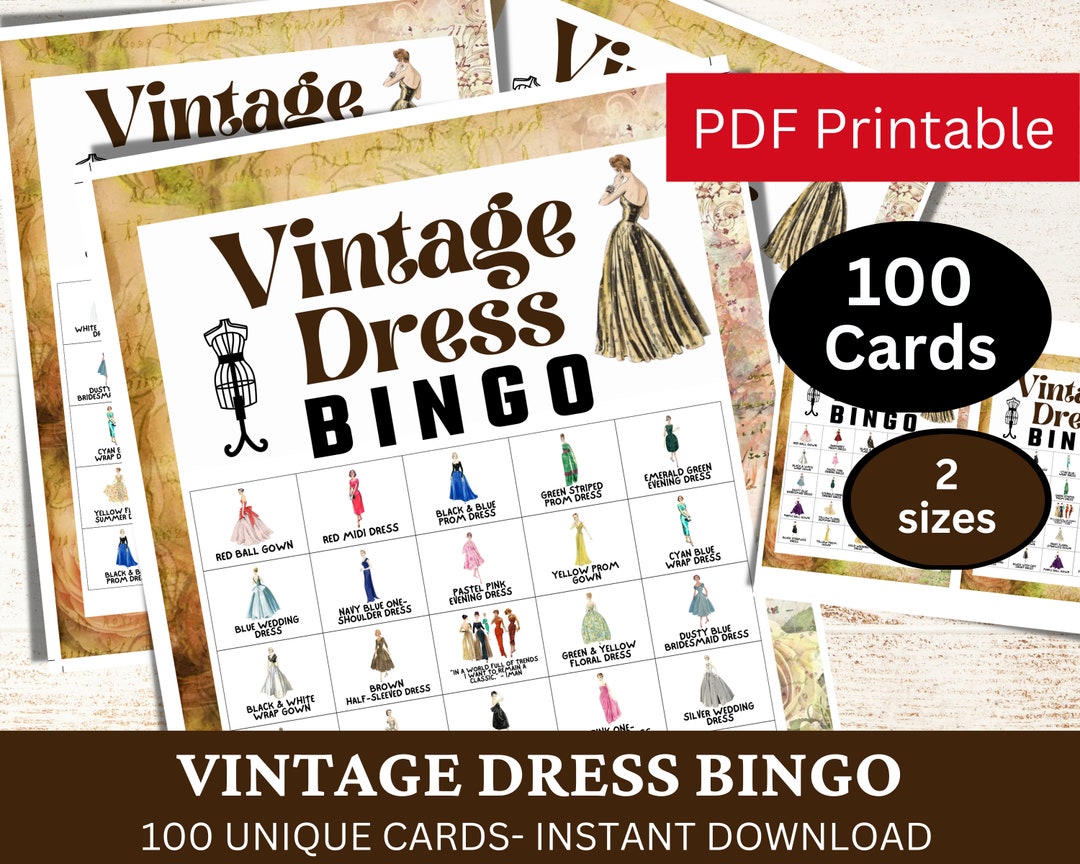 100 Vintage Dress Bingo Game Cards, National Dress Day Activity ...